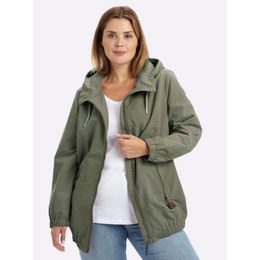 sheego Gro&szlig;e Gr&ouml;&szlig;en Freizeitjacke mit Lederimitat-Paspeln, khaki, Gr&ouml;&szlig;e 52 - Damen