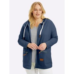 sheego Gro&szlig;e Gr&ouml;&szlig;en Sweatjacke in Longform, dunkelblau, Gr&ouml;&szlig;e 50 - Damen