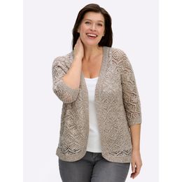 sheego Gro&szlig;e Gr&ouml;&szlig;en Ajourstrickjacke mit Fledermaus-&Auml;rmeln, sesam-ecru-meliert, Gr&ouml;&szlig;e 44 - Damen