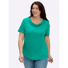 sheego Gro&szlig;e Gr&ouml;&szlig;en Wasserfallshirt mit kurzen &Auml;rmeln, smaragd, Gr&ouml;&szlig;e 54 - Damen