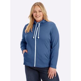 sheego Gro&szlig;e Gr&ouml;&szlig;en Sweatjacke aus Interlock-Jersey, formstabil, jeansblau, Gr&ouml;&szlig;e 48 - Damen