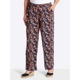 sheego Gro&szlig;e Gr&ouml;&szlig;en Schlupfhose mit Bl&auml;tter-Druck, marine-papaya-bedruckt, Gr&ouml;&szlig;e 22 - Damen