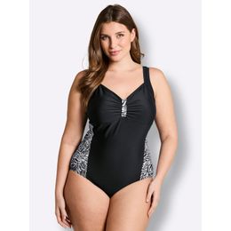 sheego Gro&szlig;e Gr&ouml;&szlig;en Badeanzug mit Eins&auml;tzen im Zebra-Dessin, schwarz-wei&szlig;-bedruckt, Gr&ouml;&szlig;e 48C - Damen