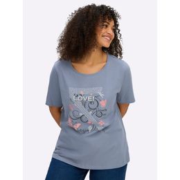 sheego Gro&szlig;e Gr&ouml;&szlig;en T-Shirt mit Schmetterlings-Druck, taubenblau, Gr&ouml;&szlig;e 44 - Damen