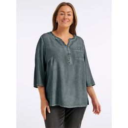 sheego Gro&szlig;e Gr&ouml;&szlig;en Tunika in oil dyed-Waschung, resedagr&uuml;n, Gr&ouml;&szlig;e 54 - Damen