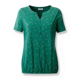 sheego Gro&szlig;e Gr&ouml;&szlig;en Print-Shirt mit elastischem Saum, gr&uuml;n-wei&szlig;-bedruckt, Gr&ouml;&szlig;e 48 - Damen