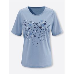 sheego Gro&szlig;e Gr&ouml;&szlig;en Kurzarmshirt mit Herz-Druck, bleu-wei&szlig;, Gr&ouml;&szlig;e 52 - Damen