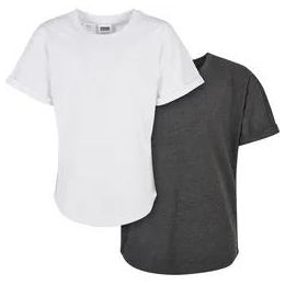Kurzarmshirt Urban Classics "Urban Classics Herren Boys Long Shaped Turnup Tee 2-Pack", Damen, Gr. 146/152, charcoal wei&szlig;, 100% Baumwolle, unifarben, oversize, Rundhals, Shirts