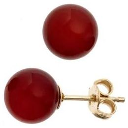 Paar Ohrstecker Jobo "Kugel Ohrringe 8 mm rot", gelbgold 333, Ohrringe, Damen, 8mm, Gelbgold 333, 333 Gold mit Karneol