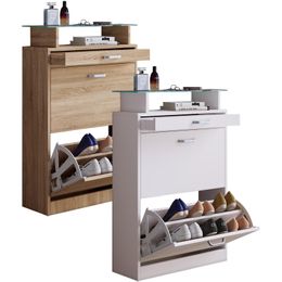 Vcm Holz Schuhschrank Ma&szlig;e: H. 91 x B. 59 x T. 22 cm 2 Klappen schmale Schublade praktische Ablage - Sipos M