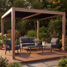 Pergola MCW-L46, Gartenpavillon Lamellen-Pavillon, 10cm-Aluminium-Gestell, Regenrinne sturmfest, 3x4m ~ Holzoptik