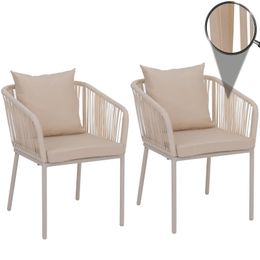2er-Set Gartenstuhl MCW-N41, Outdoor Armlehne, wetterfest Aluminium Seilgeflecht Rope ~ creme, Kissen creme