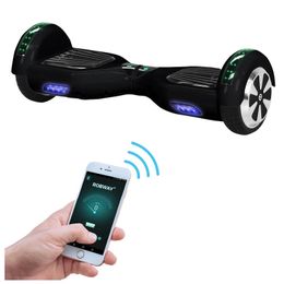ROBWAY W1 Hoverboard f&uuml;r Erwachsene und Kinder, 6,5 Zoll, Self-Balance, Bluetooth, App, 700 Watt, LEDs (Schwarz 2.0)