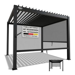 Juskys Lamellendach Tahiti 3x3 m inkl. 2x Seitenwand 3 m - Stahl Pergola - Terrassen&uuml;berdachung stabil - Anthrazit