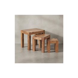 KADIMA DESIGN Holz Satztisch Set "NAKO": 3-teilig, Landhaus-Stil, Massivholz, platzsparend, 45x50x36 cm, 37x38x30 cm, 30x25x25 cm.