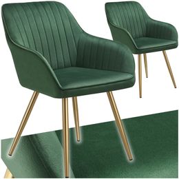 TecTake&reg; Esszimmerstuhl, gepolstert, in Samtoptik, gesteppt, schlanke, goldene Stahlbeine, 58 x 62 x 82 cm