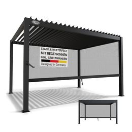 Juskys Lamellendach Tahiti 3x4 m inkl. Seitenwand 4 m - Stahl Pergola - Terrassen&uuml;berdachung stabil - Anthrazit