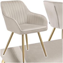 TecTake&reg; Esszimmerstuhl, gepolstert, in Samtoptik, gesteppt, schlanke, goldene Stahlbeine, 58 x 62 x 82 cm