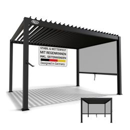 Juskys Lamellendach Tahiti 3x4 m inkl. Seitenwand 3 m - Stahl Pergola - Terrassen&uuml;berdachung stabil - Anthrazit