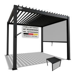 Juskys Lamellendach Tahiti 3x3 m inkl. Seitenwand 3 m - Stahl Pergola - Terrassen&uuml;berdachung stabil - Anthrazit