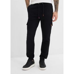bonprix Cargo-Jogginghose aus reiner Bio-Baumwolle, schwarz, Gr.48/50 (M), Bequeme Cargo-Jogginghose mit Komfortbund, aus 100% Baumwolle