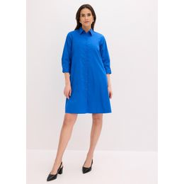 bonprix Hemdblusenkleid aus griffigem Popeline, blau, mit Baumwolle