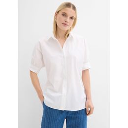 bonprix Oversize-Bluse, wei&szlig;, Gr.52, Oversize Bluse mit Knopfleiste vorne und Puff&auml;rmeln, 97% Baumwolle