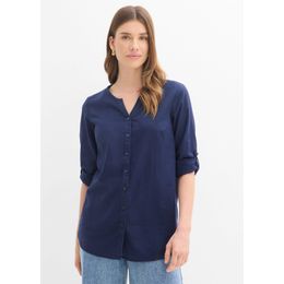 bonprix Bluse mit Leinen 3/4 Arm, blau, Gr.46, moderne Bluse aus Leinen erzielt durch ihre L&auml;ssigkeit figurg&uuml;nstige Akzente, aus Leinen