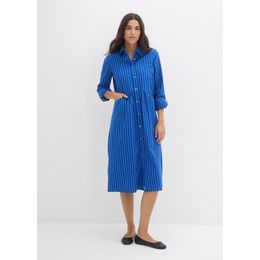bonprix Kleid mit Hemdkragen aus reiner Baumwolle, blau, Gr.48, Kleid mit Hemdkragen, &Auml;rmeln mit Umschlagfunktion und einem geraden Saum, aus 100% Baumwolle