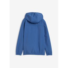 bonprix Softshelljacke mit Kapuze wasserabweisend, blau, Gr.128/134, Coole Jungen Softshelljacke mit Rei&szlig;verschlusstaschen, aus Softshell