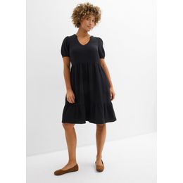 bonprix Oversized-Kleid aus Baumwoll-Musselin, schwarz, Gr.40, Weites Baumwollkleid mit streckendem V-Ausschnitt, aus Musselin