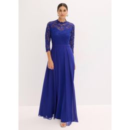 bonprix Maxikleid mit Spitze, blau, Gr.40, Bezauberndes Abendkleid mit Spitze im Oberteil und einem Rock aus strukturiertem Crepe sowie einem &uuml;berlappendem Rock aus feinem Chiffon.