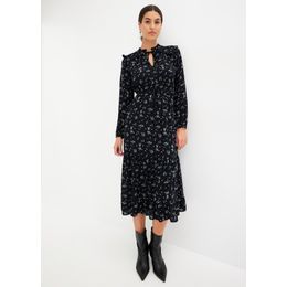 bonprix Midikleid aus reiner Viskose, schwarz, Gr.46, feminines Midikleid mit tollem Druck