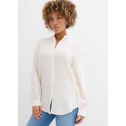 bonprix Longbluse aus luftigem Musselin, wei&szlig;, Gr.46, L&auml;ssige Oversized Musselin-Bluse mit Seitenschlitzen., aus Musselin