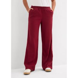 bonprix Palazzo-Hose aus Leinen, rot, Gr.50, Weite Leinenhose mit Smock-Bund und Eingrifftaschen, aus Leinen,Viskose