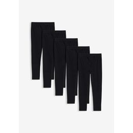bonprix Leggings aus elastischem Bio-Baumwoll-Mix (5er Pack), schwarz, Gr.98, Praktisches 5er-Pack Skinny-Leggings in Uni-Farben mit schmaler Passform und elastischem Bund, aus 100% Baumwolle