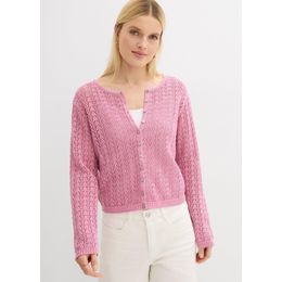bonprix Ajour-Strickjacke aus reiner Baumwolle, rosa, Gr.48/50 (XL), Moderne Strickjacke mit sch&ouml;nem Strickmuster, aus 100% Baumwolle