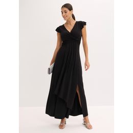 bonprix Maxikleid, schwarz, Gr.48/50 (XL), Elegantes Jeryeskleid mit sch&ouml;nem Knotendetail in der Taille und Mini-Fl&uuml;gel&auml;rmel