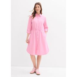 bonprix Hemdblusenkleid aus Leinen-Baumwoll-Mix, rosa, Leinen