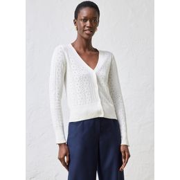 bonprix Ajour-Strickjacke mit Seidenanteil, wei&szlig;, Gr.44/46 (L), trendige Premium Strickjacke mit hochwertigen Seiden-Mix, 70% Baumwolle