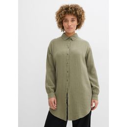 bonprix Oversize Musselin-Longbluse, gr&uuml;n, Gr.48, Oversize-Longbluse aus Musselin, aus Musselin