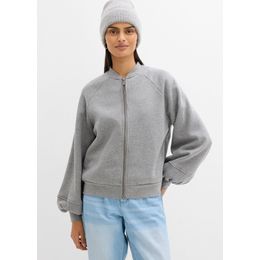 bonprix Blouson mit Ballon&auml;rmeln, grau, Gr.52/54 (XXL), Hochwertiger Blouson mit Ballon&auml;rmeln und Schleifendetail am Rei&szlig;verschluss, 60% Baumwolle