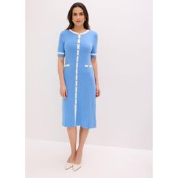 bonprix Strickkleid mit Viskose, blau, Gr.52/54 (XXL), elegantes Strickkleid mit Knopfdetail