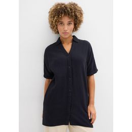 bonprix Oversize-Longbluse aus softem Musselin, schwarz, Gr.42, Weit geschnittene Bluse mit Knopfleiste aus softem Musselin, aus Musselin