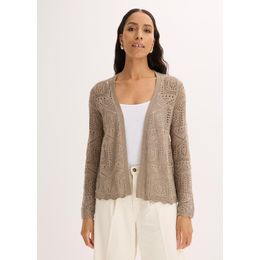 bonprix Ajour-Strickjacke, braun, Gr.36/38 (S), Ajourstrickjacke vielseitig kombinierbar, 50% Baumwolle