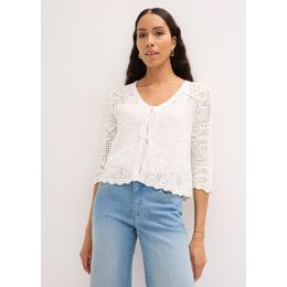 bonprix Ajour-Strickjacke zum Binden, wei&szlig;, Gr.52/54 (XXL), Sch&ouml;ne Ajour-Strickjacke zum Binden, 50% Baumwolle