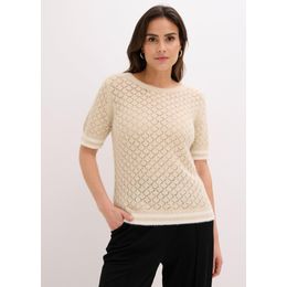 bonprix Ajour-Pullover mit Federgarn, beige, Gr.44/46 (L), eleganter Ajourpullover mit Federgarn