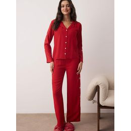 Trendyol Pyjama Damen Gr&ouml;&szlig;e S rot / wei&szlig; Winterkleid