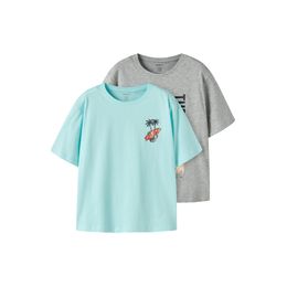 name it T-Shirt 'NKMVAGNO' Jungen Gr&ouml;&szlig;e 122/128 hellblau / dunkelblau / graumeliert / orange