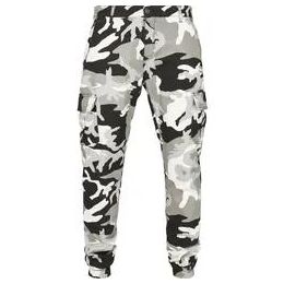 Cargohose Urban Classics "Urban Classics Herren Camo Cargo Jogging Pants 2.0", Herren, Gr. 28, Normalgr&ouml;&szlig;en, snow camo, 98% Baumwolle, 2% Elasthan, loose fit, Hosen Cargohose